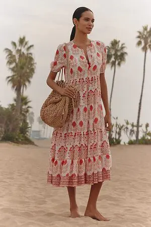 RO'S GARDEN Daphne Short-sleeve Midi Dress - Pink Pattern