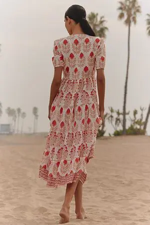 RO'S GARDEN Daphne Short-sleeve Midi Dress - Pink Pattern