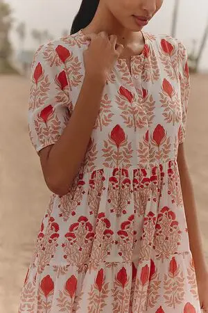 RO'S GARDEN Daphne Short-sleeve Midi Dress - Pink Pattern