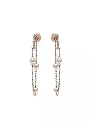 Yoko London 18k Rose Gold Freshwater Pearl And Diamond Earrings - Pink