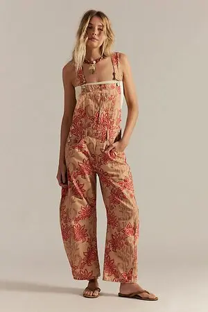 Free People We The Free Good Luck Printed Overalls - Tan Combo-bold Wallpaper