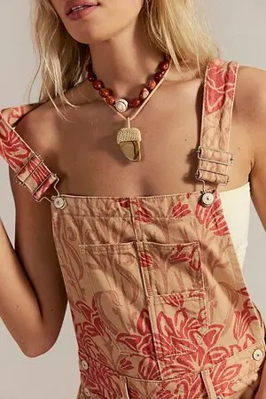 Free People We The Free Good Luck Printed Overalls - Tan Combo-bold Wallpaper
