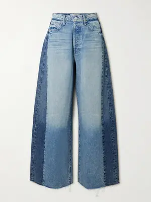 MOTHER The Pipe Dream Button Sneak Fray Distressed High-rise Wide-leg Jeans