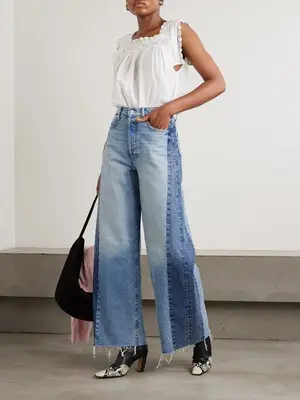 MOTHER The Pipe Dream Button Sneak Fray Distressed High-rise Wide-leg Jeans
