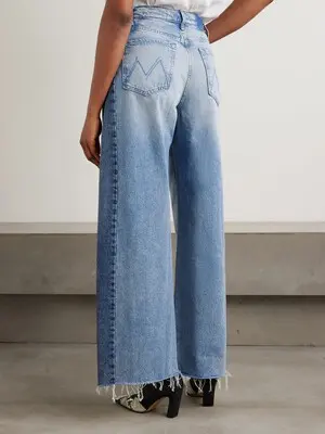 MOTHER The Pipe Dream Button Sneak Fray Distressed High-rise Wide-leg Jeans
