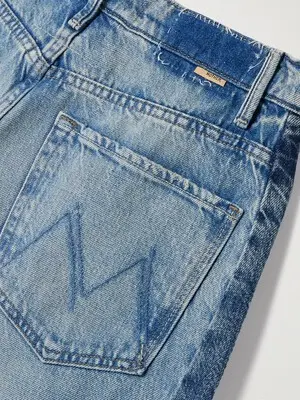 MOTHER The Pipe Dream Button Sneak Fray Distressed High-rise Wide-leg Jeans