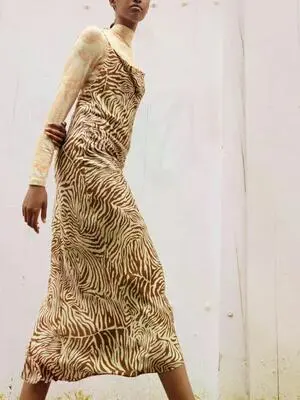 SAMSOE SAMSOE Zebra-print Cowl-neck Slip Dress