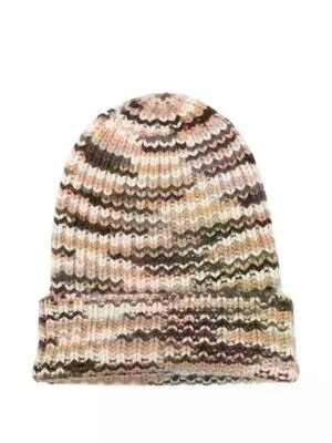 HURRAY Striped Cashmere Beanie Hat - Neutrals