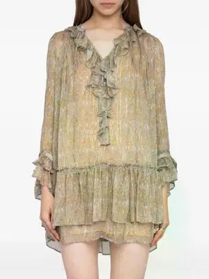 Zadig&Voltaire Ralice Paisley Ruffled Mini Dress - Neutrals
