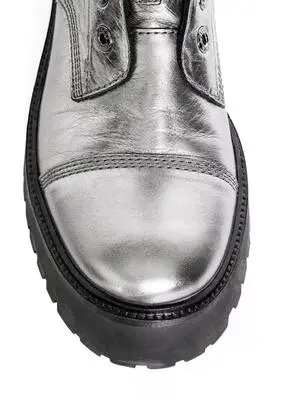 Zadig&Voltaire Joe Fast Metallic-effect Leather Combat Boots - Grey