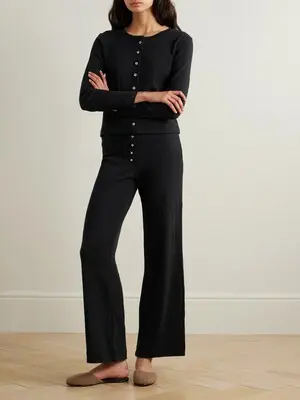 LESET Boxer Pointelle-knit Cotton Wide-leg Pants