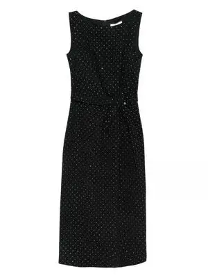 NISSA Polka-dot Embellished Midi Dress - Black