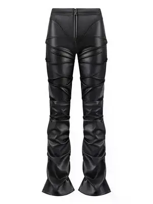 Manière De Voir Caroline Tacked Leather Flared Trousers - Black
