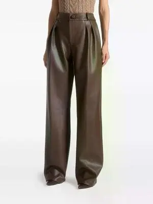 Manière De Voir Pebbled Leather Pleated Trousers - Brown