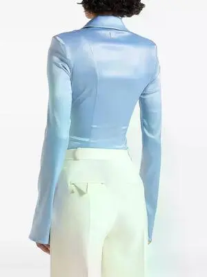 Manière De Voir Manier De Voir Wide Shoulder Satin Shirt Bodysuit - Blue