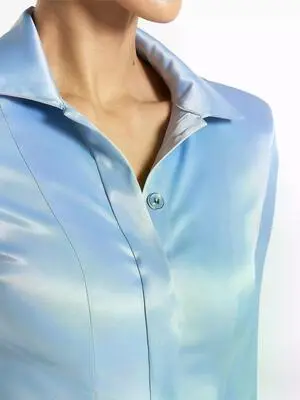 Manière De Voir Manier De Voir Wide Shoulder Satin Shirt Bodysuit - Blue