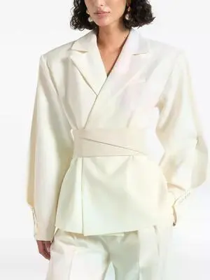 Manière De Voir Off-white Twist-sleeve Tailored Blazer With Belt - Neutrals