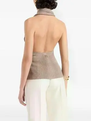 Manière De Voir Knitted Draped Halterneck Top With Metal Adjuster - Brown