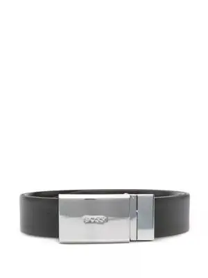 BOSS Leather Belt With Silver-tone Buckle - 102 Black