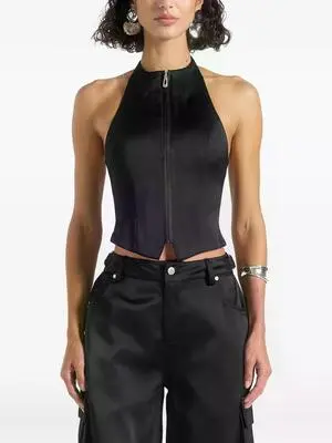 Manière De Voir Satin Halterneck Backless Top - Black