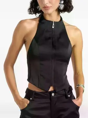 Manière De Voir Satin Halterneck Backless Top - Black
