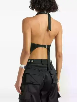 Manière De Voir Satin Halterneck Backless Top - Black