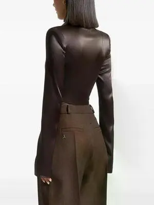 Manière De Voir Louise Wide Shoulder Satin Shirt Bodysuit - Brown