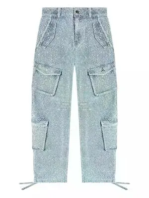 Manière De Voir High-waisted Bouclé Denim Cargo Trousers - Blue