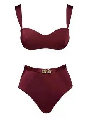 NOIRE SWIMWEAR Belted High-waisted Swimsuit - Red