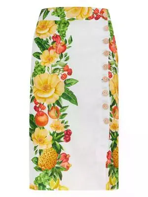 Farm Rio Floral-print Midi Skirt - White