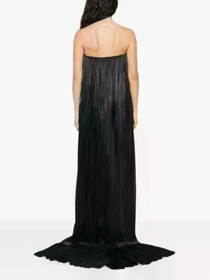 NISSA Pleated Maxi Dress With Rose Embellishment - Black