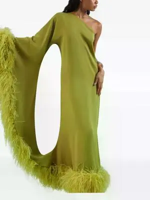 TALLER MARMO Baler Feather-trimmed One-shoulder Maxi Dress