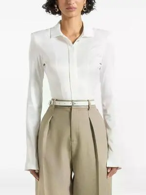 Manière De Voir Louise Wide Shoulder Satin Shirt Bodysuit - Neutrals