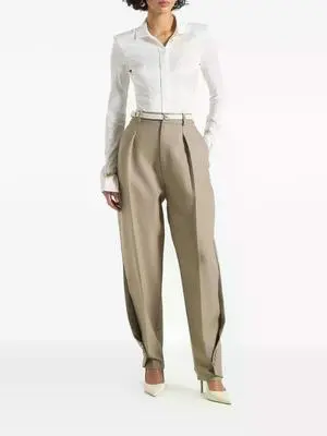 Manière De Voir Louise Wide Shoulder Satin Shirt Bodysuit - Neutrals