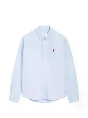 AMI Paris Classic Fit Button-down Shirt With De Coeur Embroidery - Blue