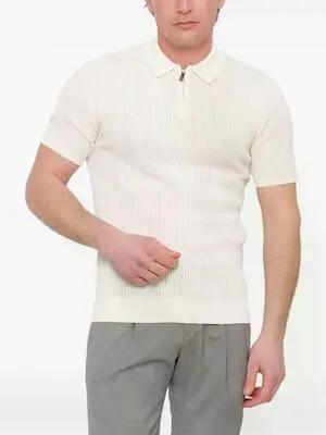 Eleventy Ribbed Zip-collar Polo Shirt Neutrals