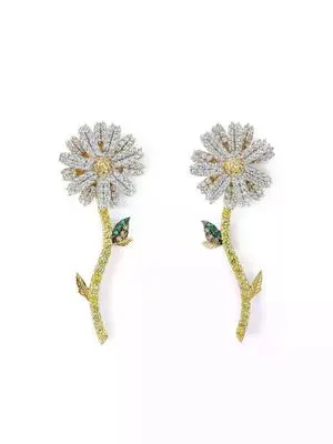 ANABELA CHAN 18k Gold Vermeil Diamond And Emerald Daisy Earrings - Silver