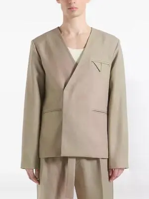 Manière De Voir Collarless Double-breasted Minimal Blazer - Neutrals