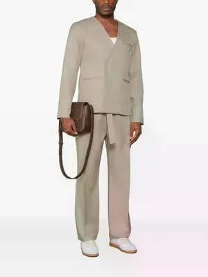 Manière De Voir Collarless Double-breasted Minimal Blazer - Neutrals