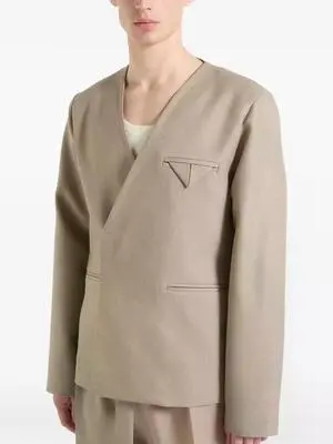 Manière De Voir Collarless Double-breasted Minimal Blazer - Neutrals