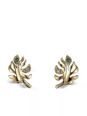 ANABELA CHAN 9k Yellow Palm Emerald And Diamond Earrings - Gold