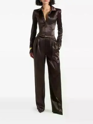 Manière De Voir Maniere De Voir Julie Satin Twin Pleat Wide-leg Trousers - Brown