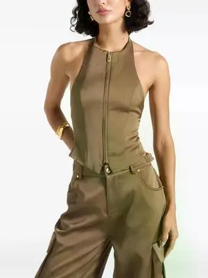 Manière De Voir Satin Halterneck Backless Top - Brown