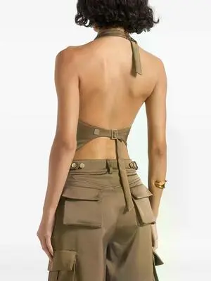 Manière De Voir Satin Halterneck Backless Top - Brown