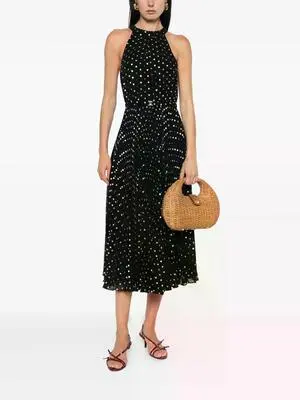 NISSA Halterneck Pleated Midi Dress - Black