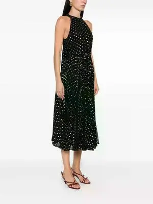 NISSA Halterneck Pleated Midi Dress - Black