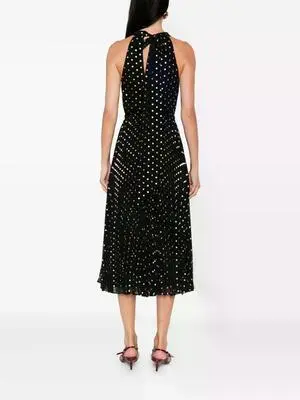 NISSA Halterneck Pleated Midi Dress - Black