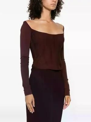 MUGLER Square Neck Ribbed Long Sleeve Top