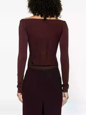 MUGLER Square Neck Ribbed Long Sleeve Top