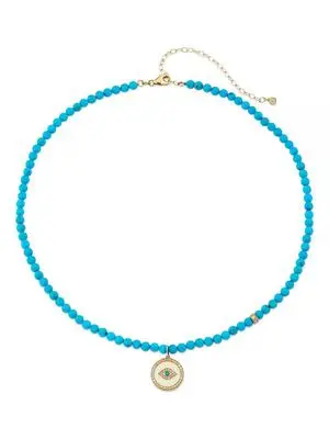 SYDNEY EVAN 14kt Yellow Evil Eye Diamond And Turquoise Necklace - Gold
